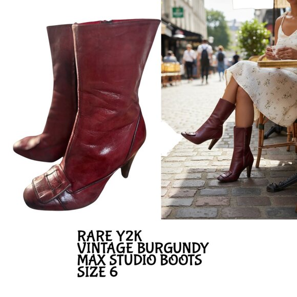 Max Studio | Shoes | Rare Y2k Vintage Burgundy Red Boots By Max Studio ...